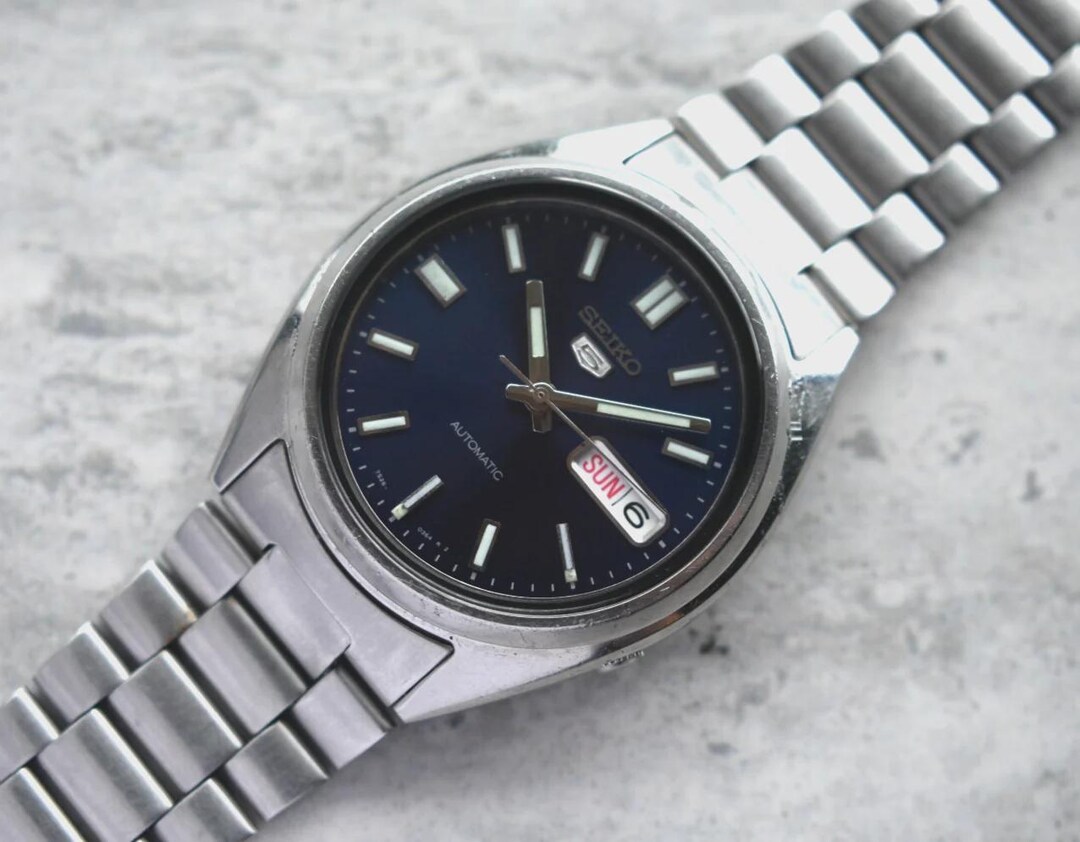 Seiko SNXS77 Automatic Steel Bracelet Day Date Watch Blue Dial 7S26 - Etsy