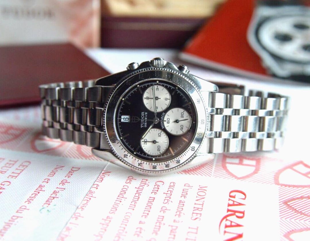 8/05/2002 Tudor Monarch Chronograph Black Dial 38mm Quartz Bracelet ...