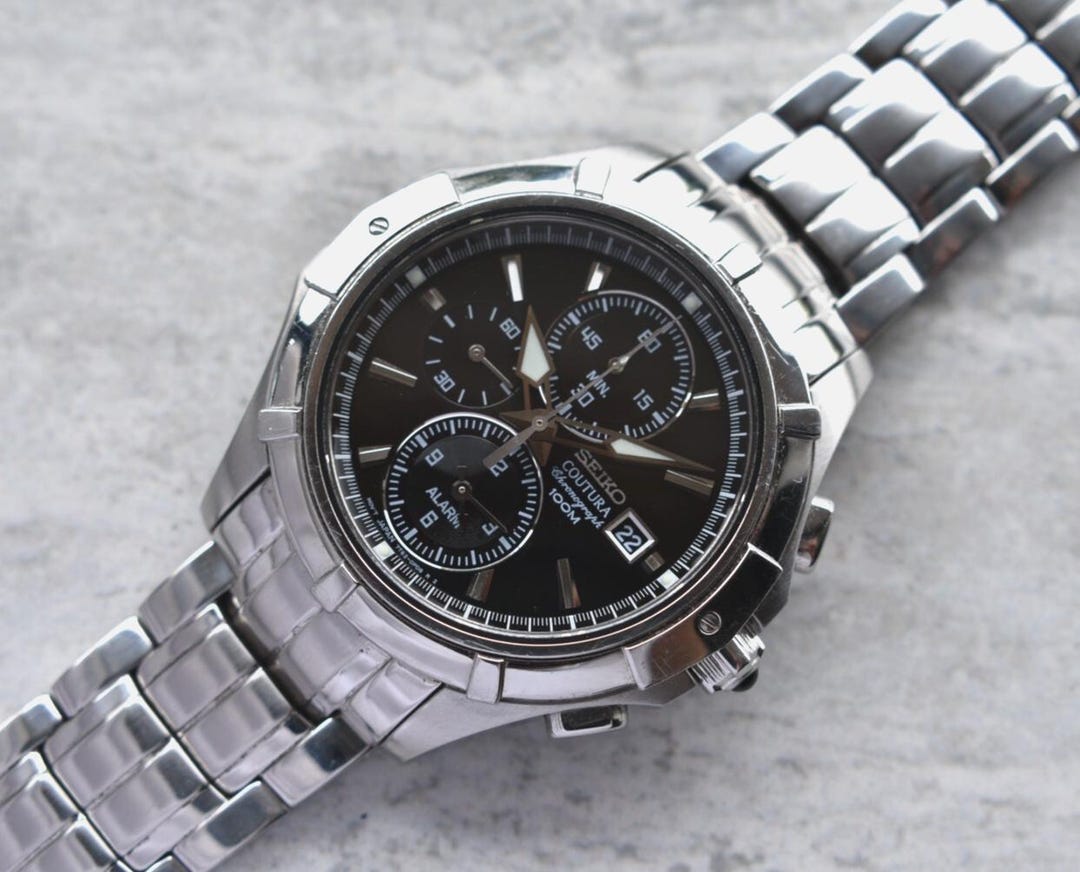Seiko 100m Coutura Chronograph Black Dial Date Men's Quartz Bracelet ...