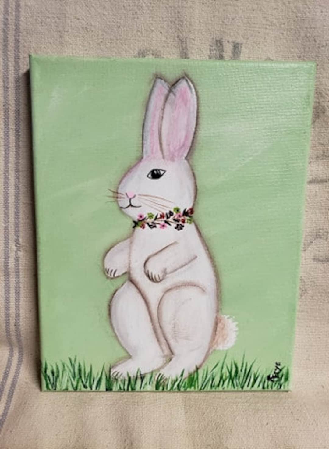 Rabbit Original Canvas Painting Wall Art Home Decor Hand Painted Bunny ...