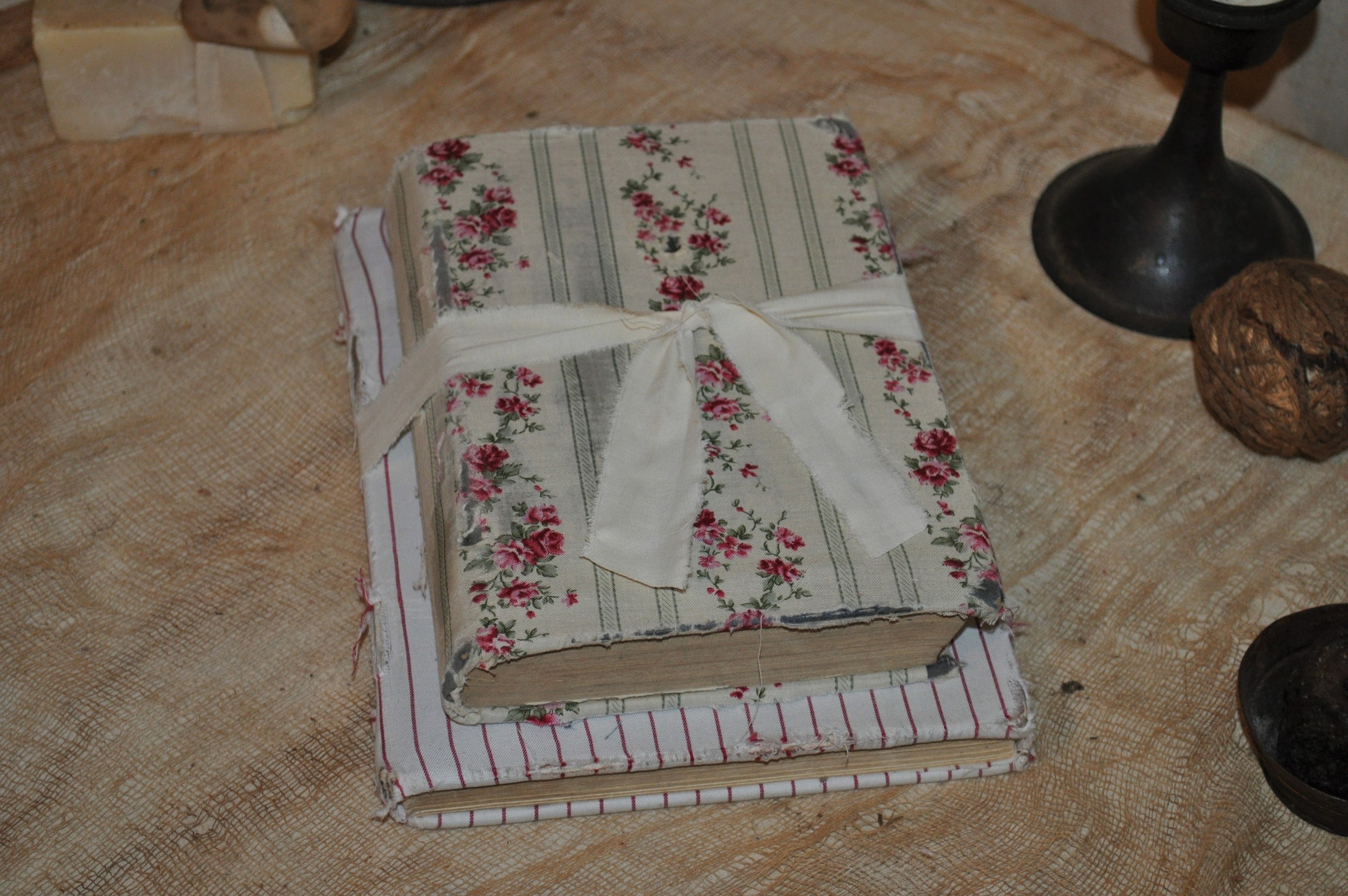 2 Primitive / Victorin / Colonial Time Worn 19c Fabric Covered Books ...