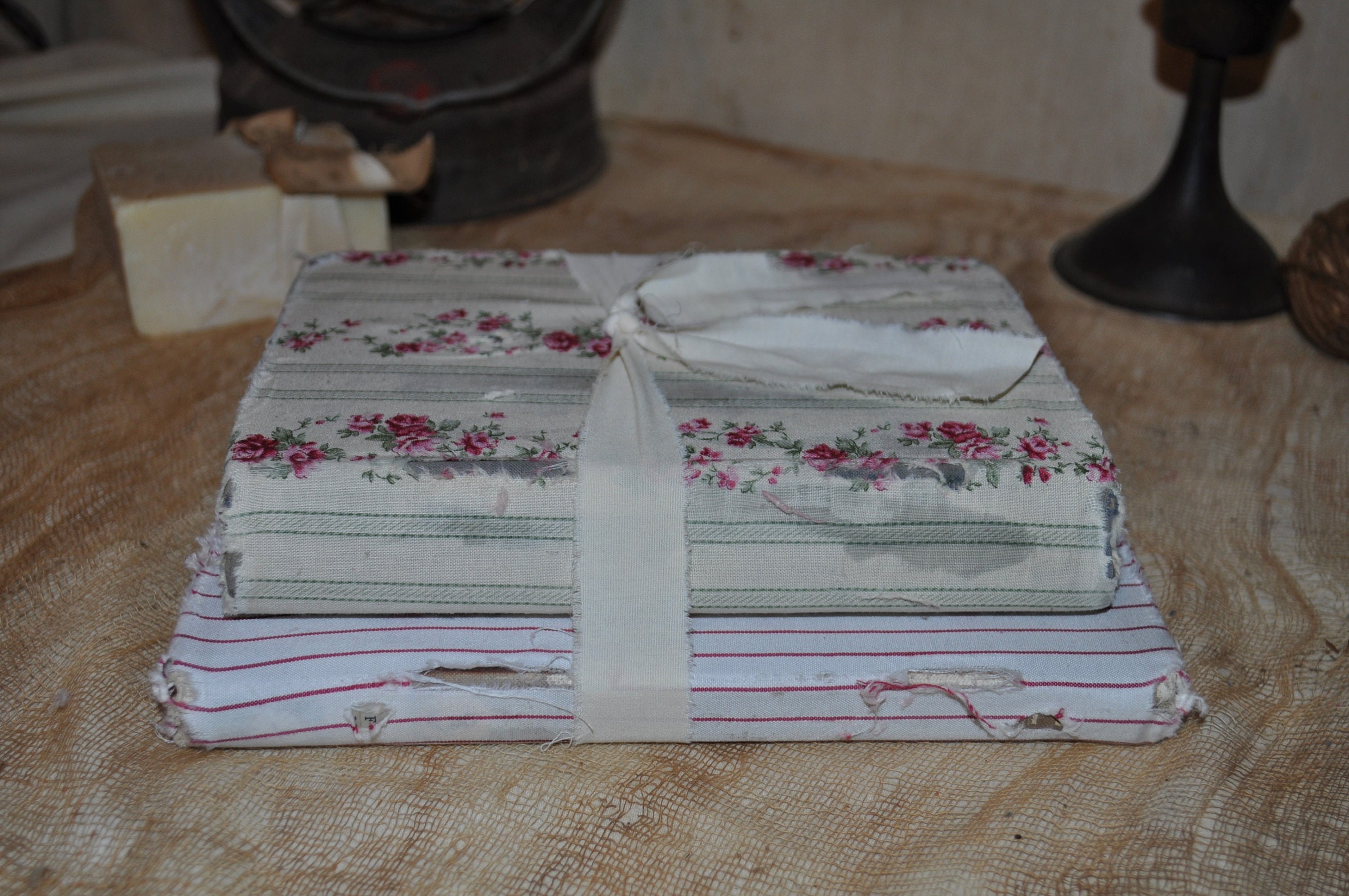 2 Primitive / Victorin / Colonial Time Worn 19c Fabric Covered Books ...