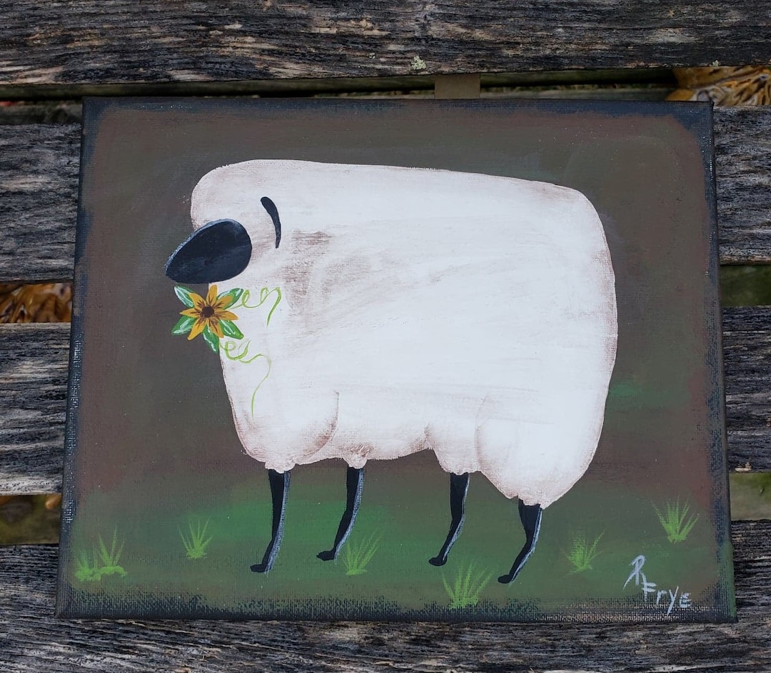 Colonial Sheep Painting Original Canvas Wall Art Home Decor Hand ...