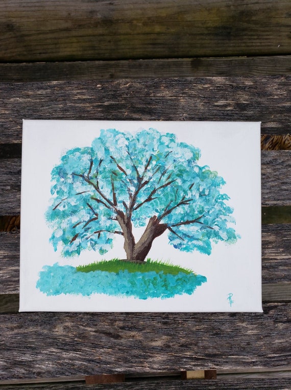 Blue Tree Painting Original Canvas Wall Art Home Decor Hand | Etsy