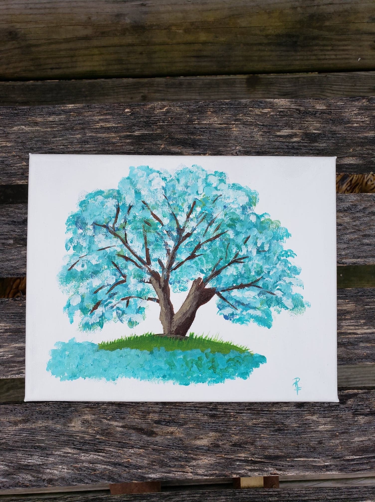 Blue Tree Painting, Original Acrylic Canvas Art (8x10) - Etsy