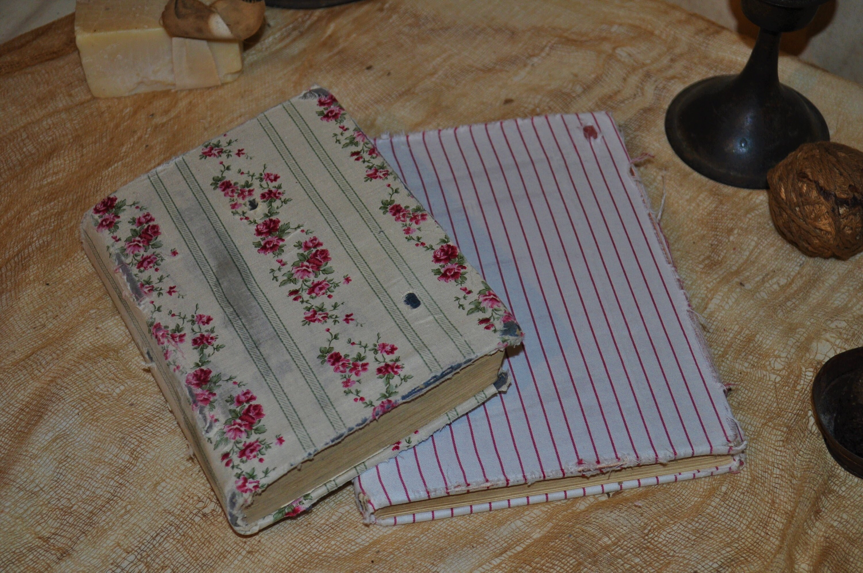 2 Primitive / Victorin / Colonial Time Worn 19c Fabric Covered Books ...