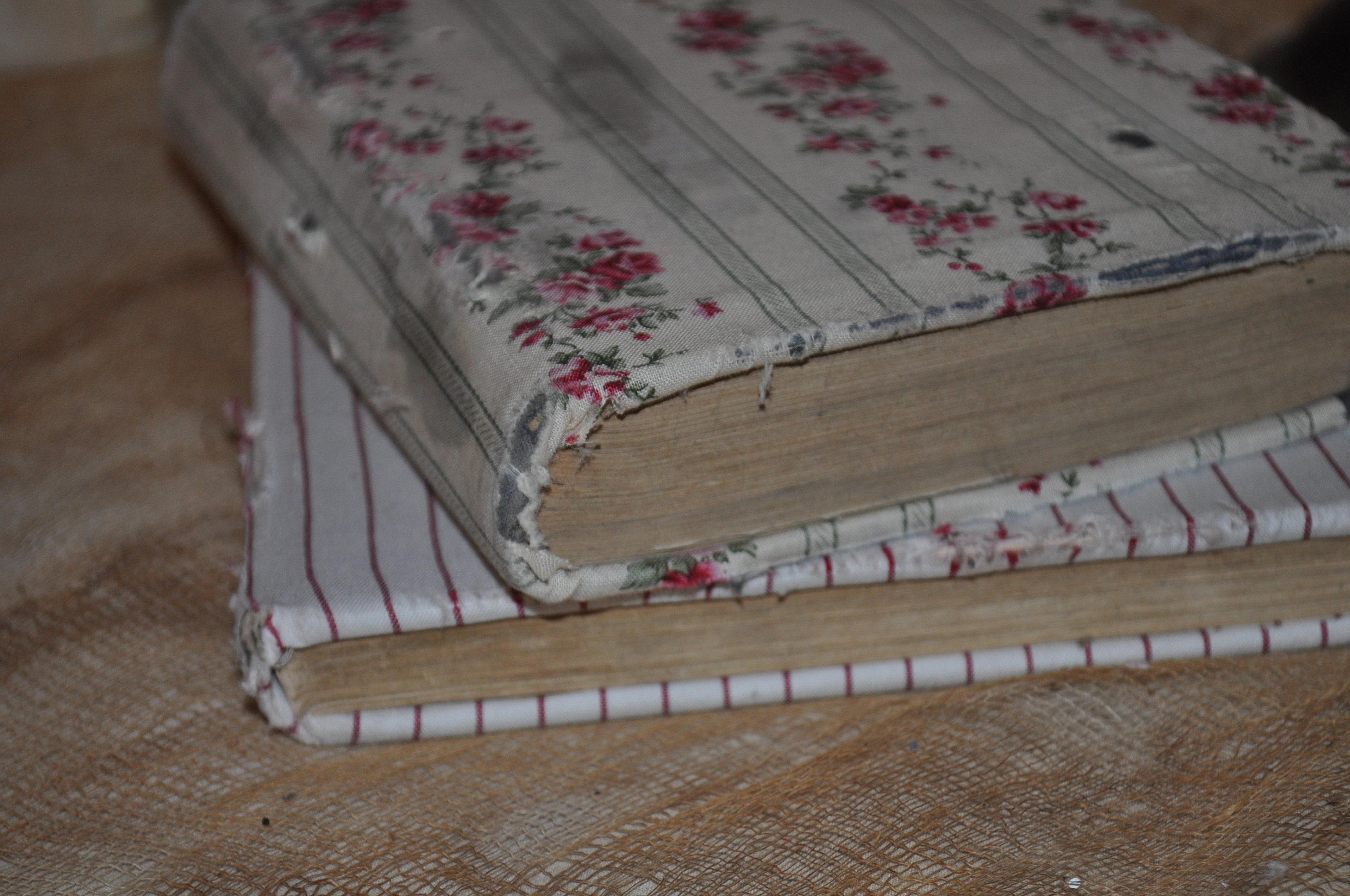 2 Primitive / Victorin / Colonial Time Worn 19c Fabric Covered Books ...