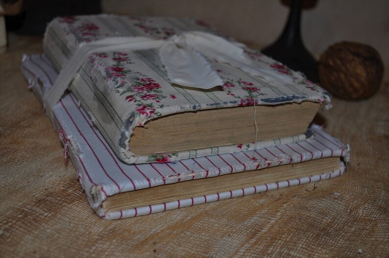 2 Primitive / Victorin / Colonial Time Worn 19c Fabric Covered Books ...