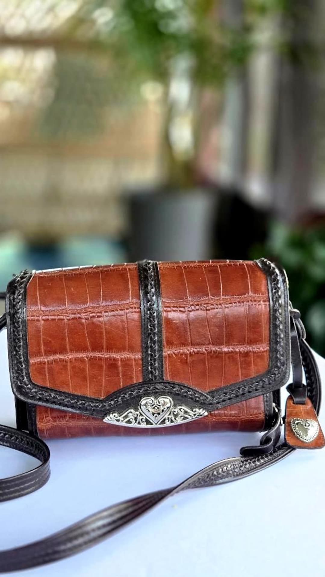 Vintage Marc Chantal Croc Embossed Handbag: Brown & Black Leather Purse ...