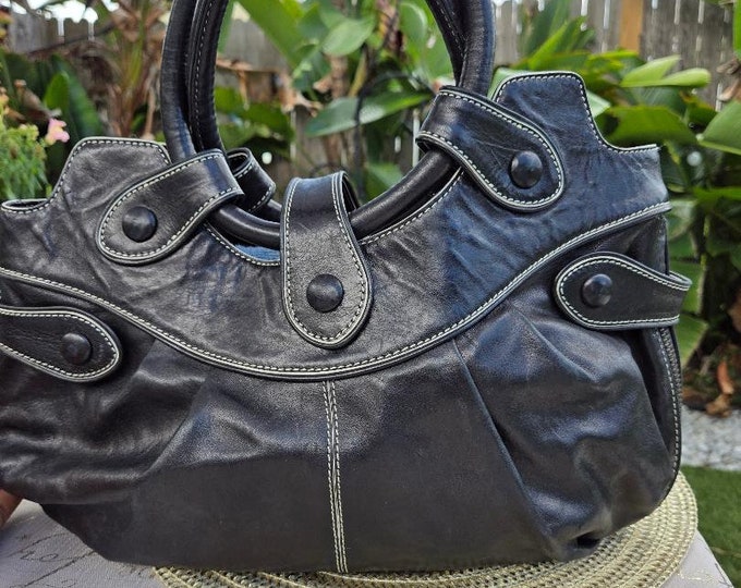 Rare Find! Botkier Black Leather Handbag With White Stitching-unique ...