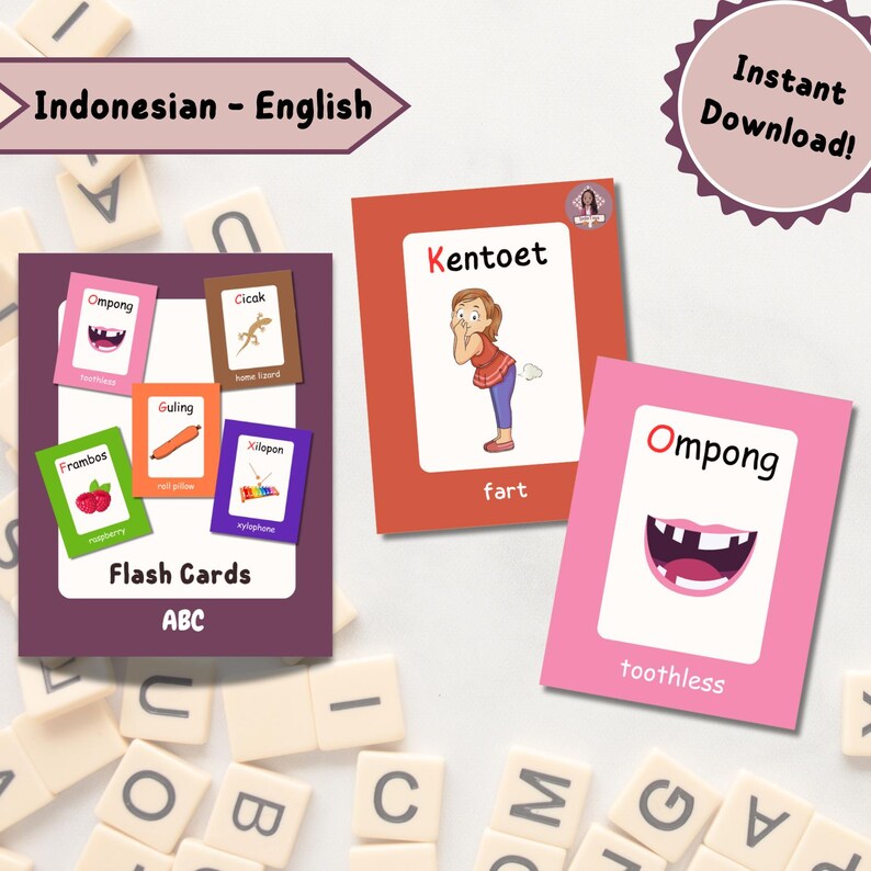 ABC | Alphabet | Flashcards | Indonesian | English | Montessori | ABC ...