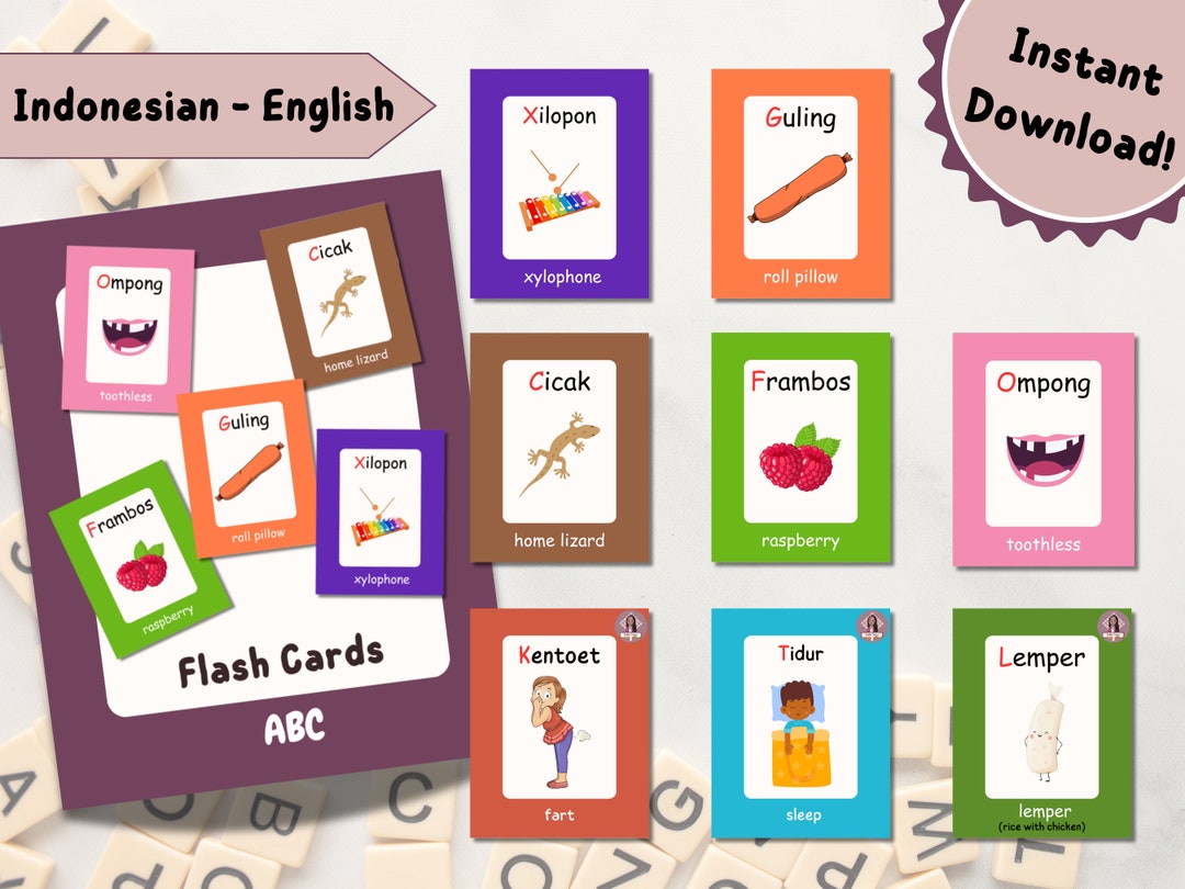 Indonesian, English, Digital Download, Flashcards, Printable, Language ...