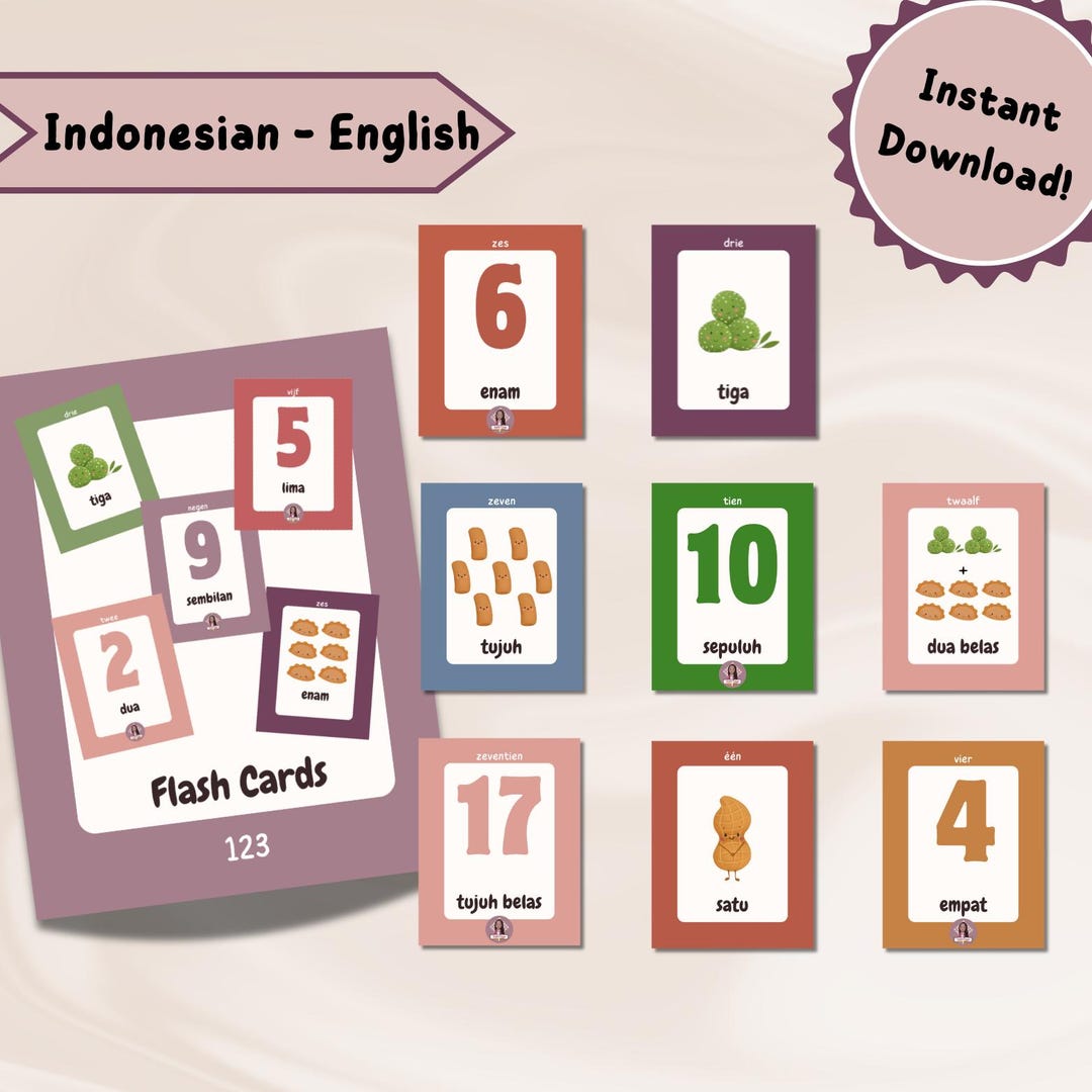 1-20 | Numbers | Flashcards | Indonesian | English | Montessori | 123 ...