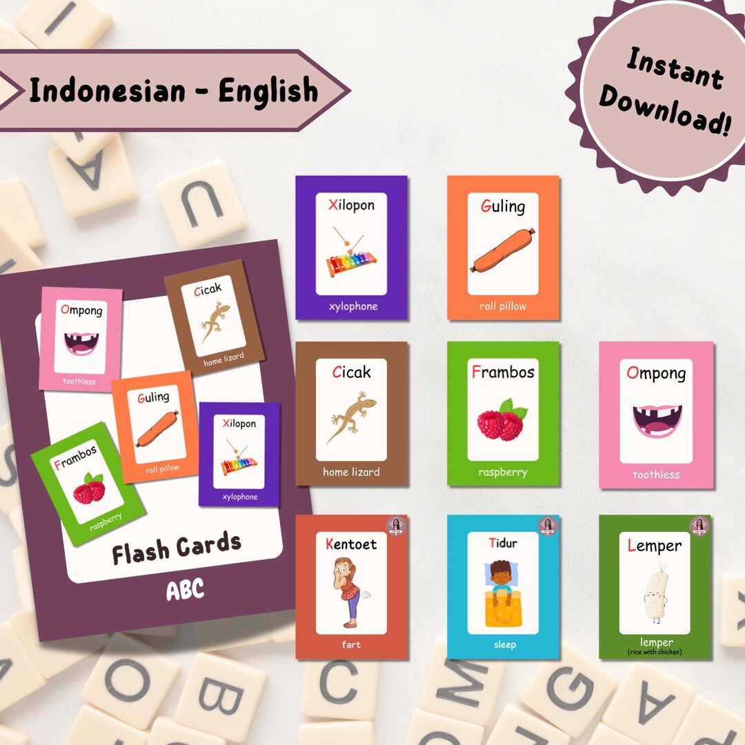 ABC | Alphabet | Flashcards | Indonesian | English | Montessori | ABC ...
