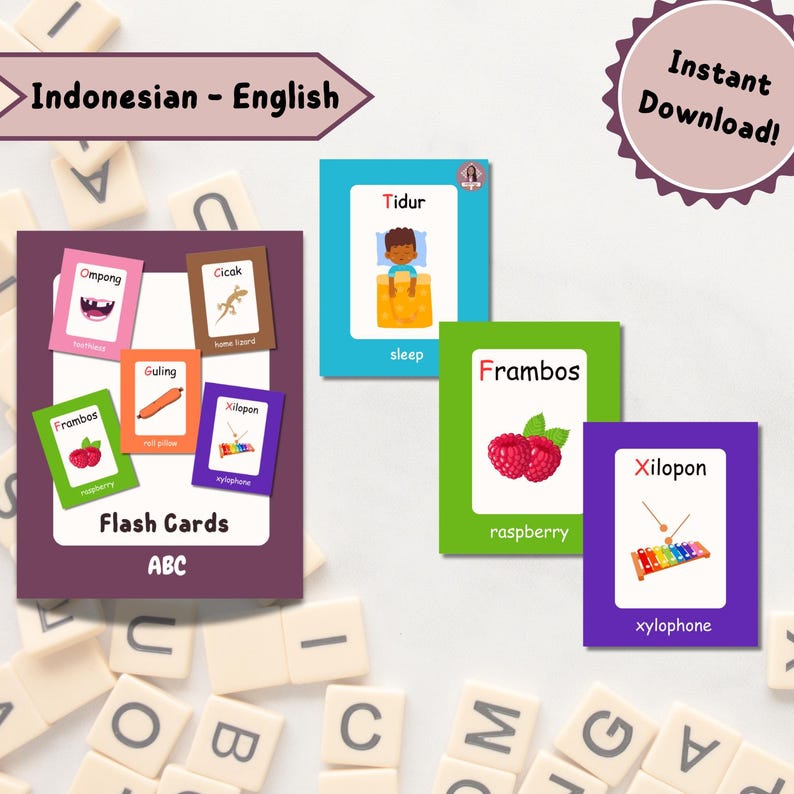 ABC | Alphabet | Flashcards | Indonesian | English | Montessori | ABC ...