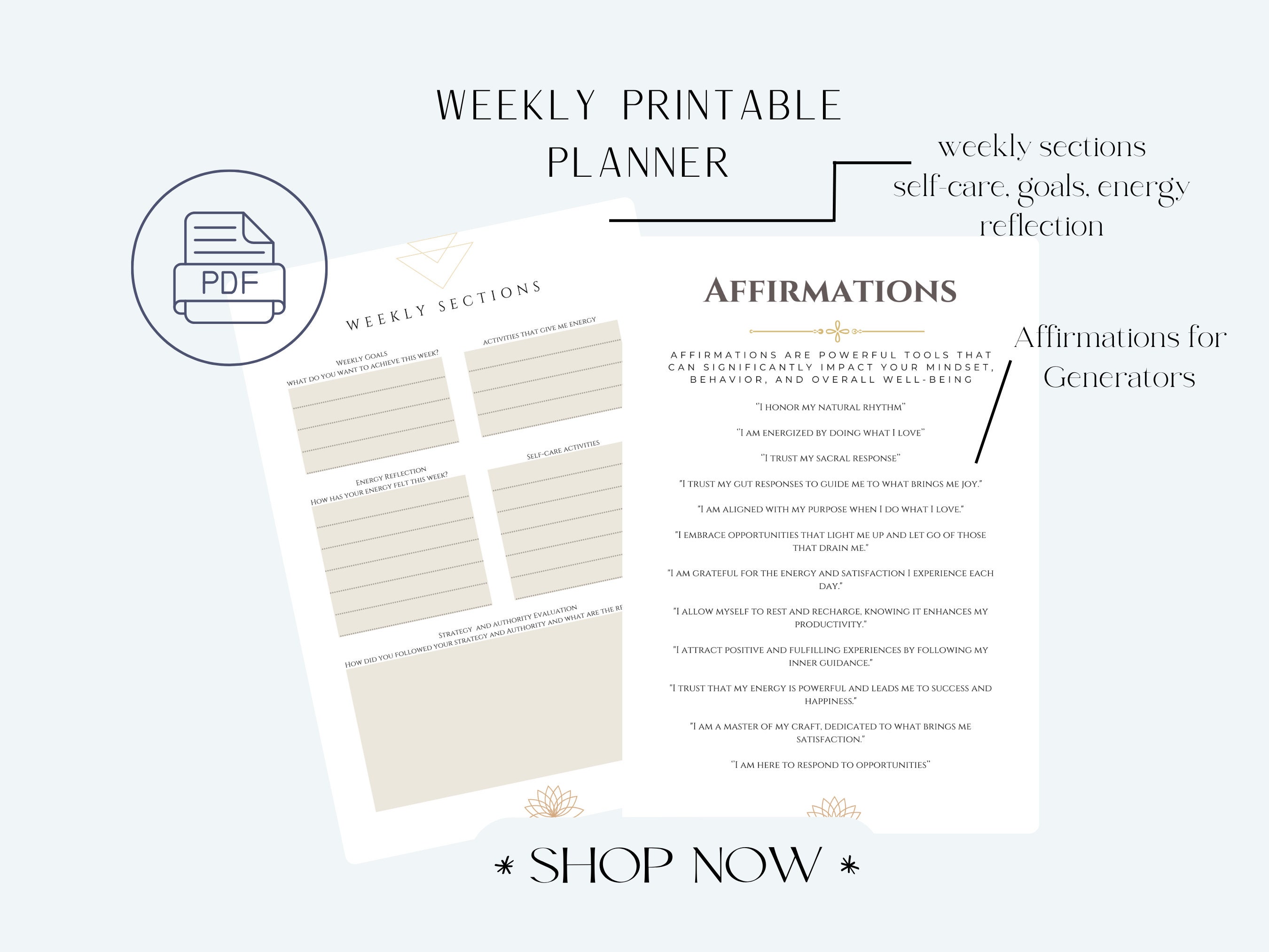 Weekly Planner for Generators- Human Design- Affirmations- Tips to ...