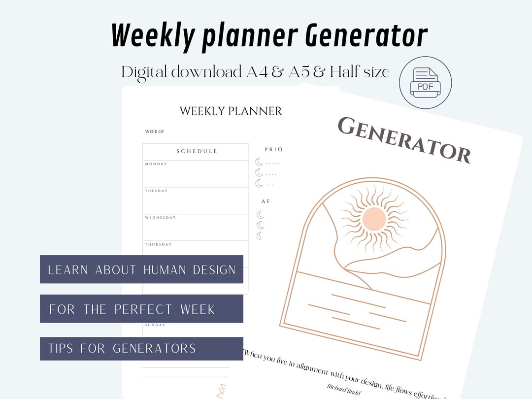 Weekly Planner for Generators- Human Design- Affirmations- Tips to ...
