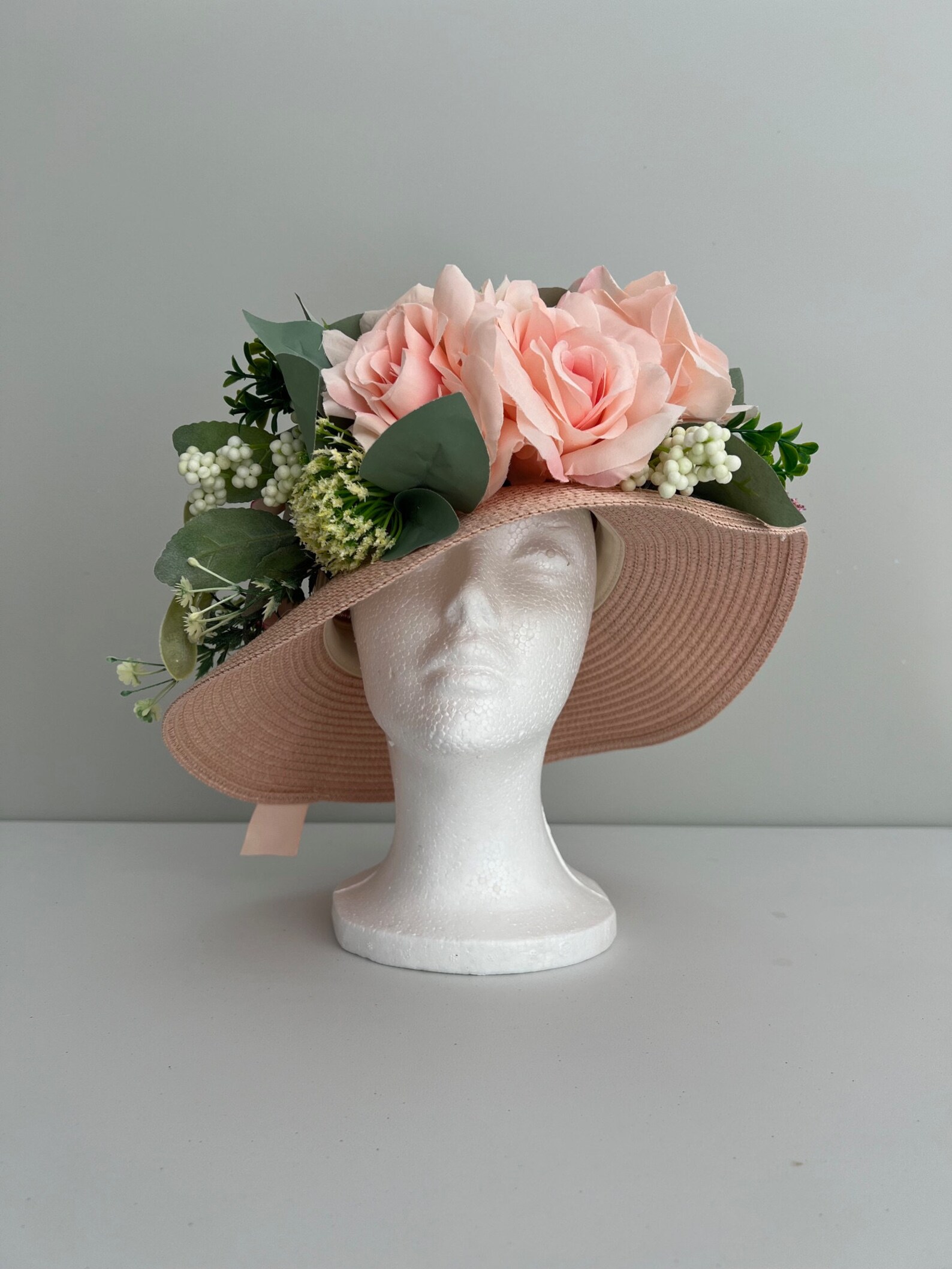 Pink Rose Floral Hat, Women's Garden Hat for Tea Party, Horse Race ...