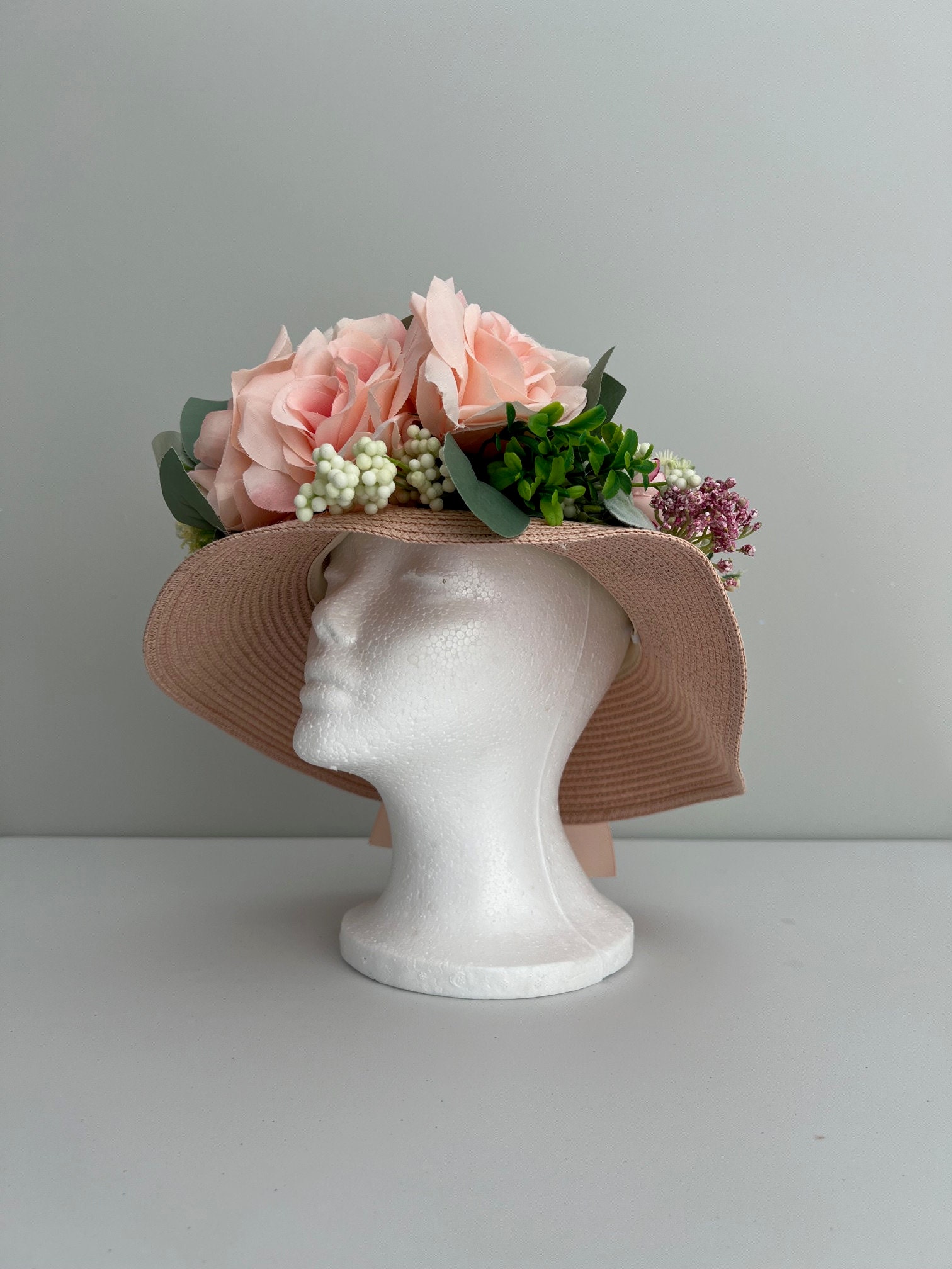 Pink Rose Floral Hat, Women's Garden Hat for Tea Party, Horse Race ...