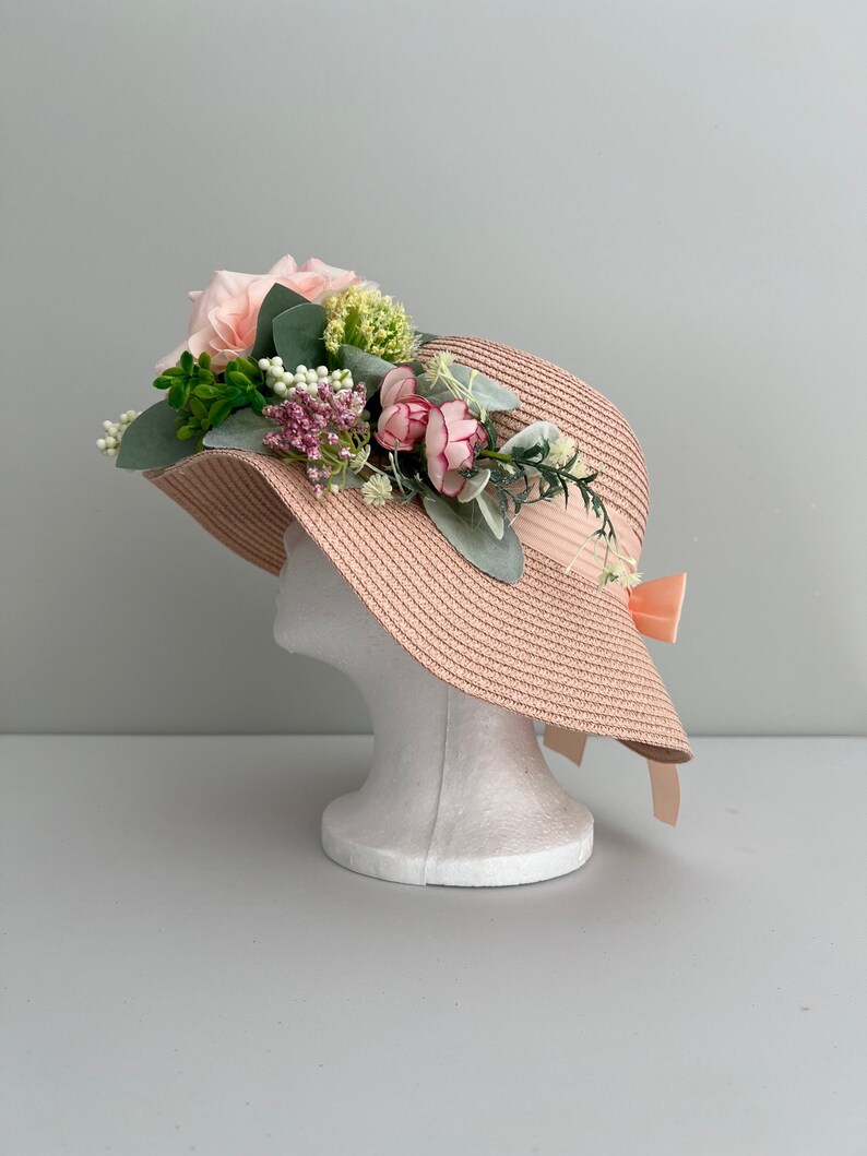 Pink Rose Floral Hat, Women's Garden Hat for Tea Party, Horse Race ...