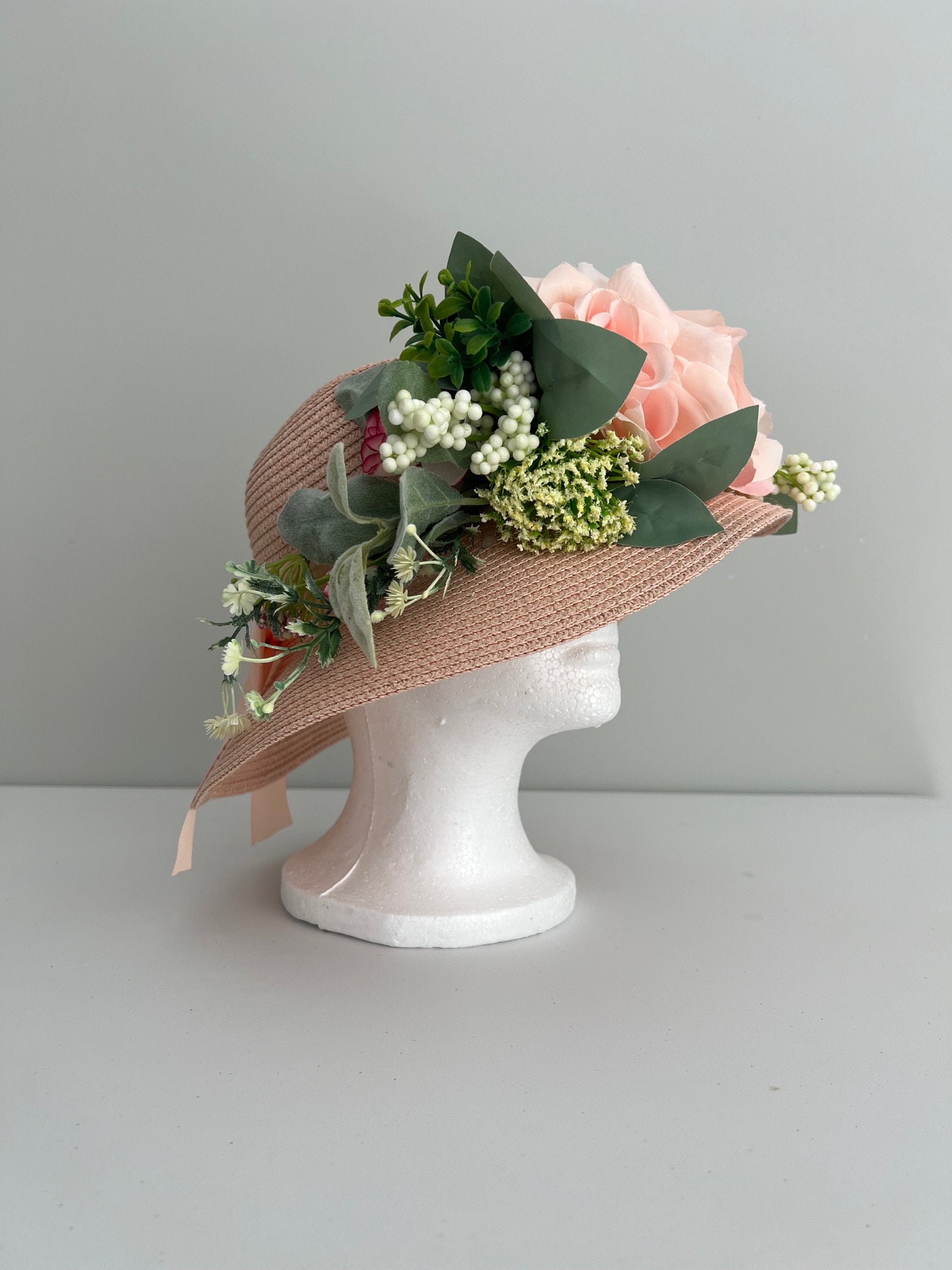 Pink Rose Floral Hat, Women's Garden Hat for Tea Party, Horse Race ...