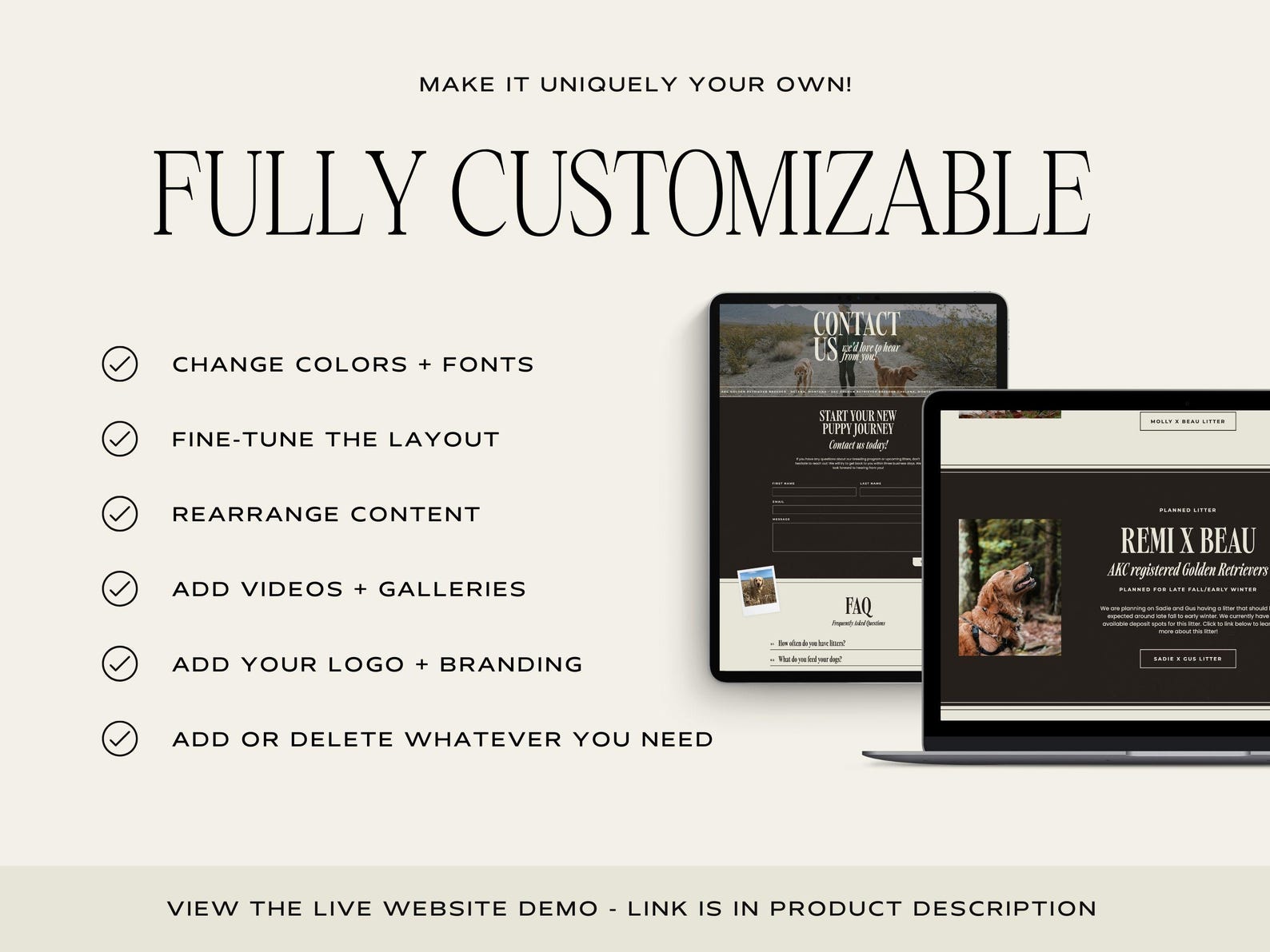 Dog Breeder Website Template, Showit Website Template Design for Dog ...