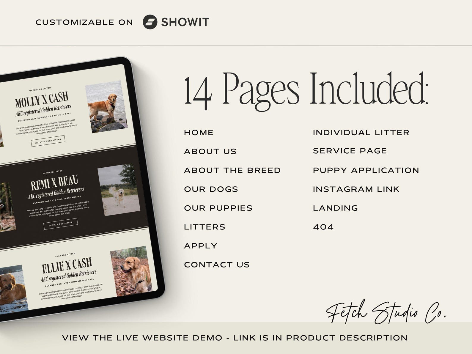 Dog Breeder Website Template, Showit Website Template Design for Dog ...