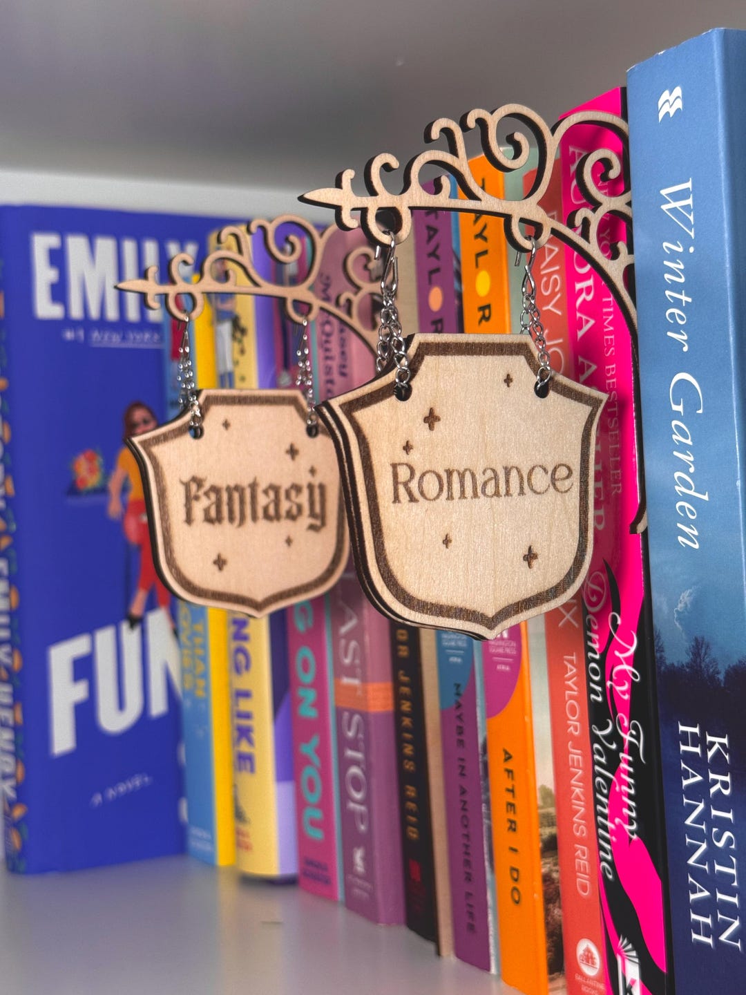Laser Cut Wood Bookshelf Tavern Signs: Double Sided Book Genre Dividers ...
