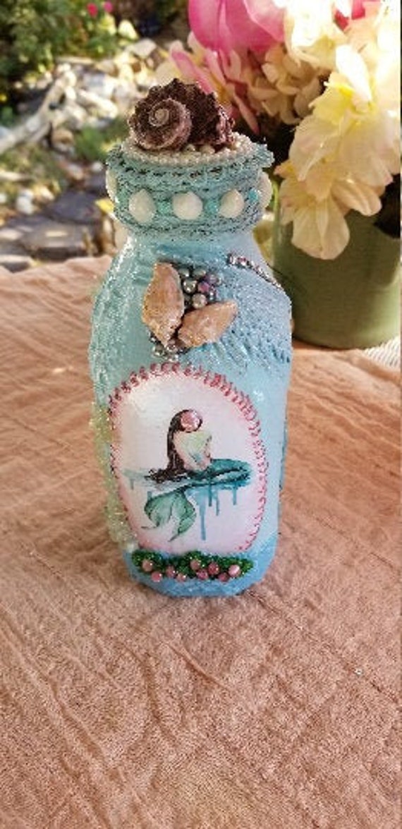 Mermaid Altered Art Bottle Beach Cottage Decor Decorative | Etsy
