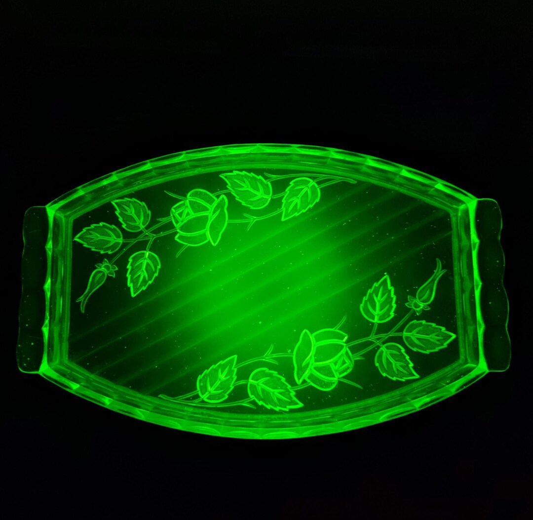 Rose Pattern Uranium Glass Tray - Etsy