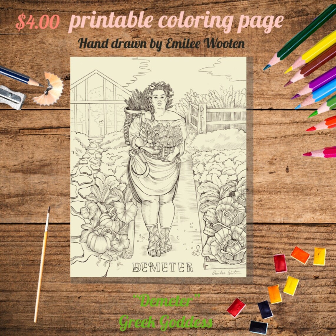 Printable Coloring Page, "demeter," Goddess of the Harvest - Etsy