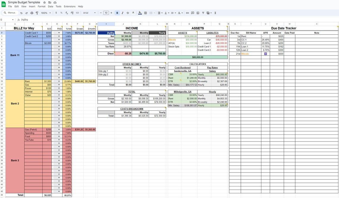 Simple Budget Spreadsheet & VIDEO TUTORIAL - Monthly/weekly Side Gigs ...