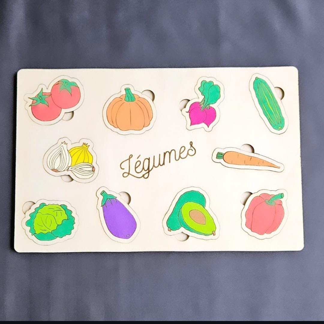 Children's Wooden Puzzle Learn Fruits and Vegetables Educational Toy ...