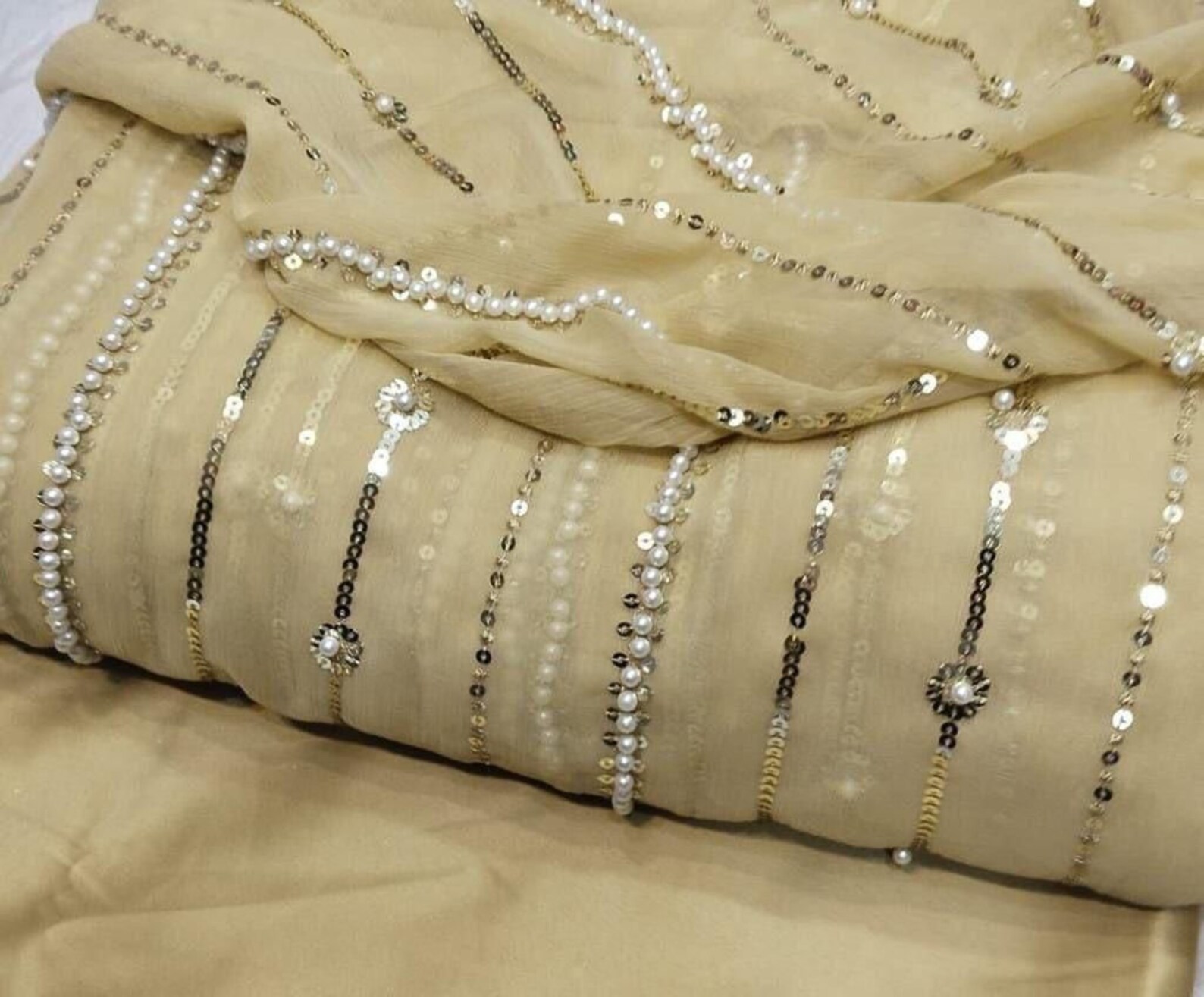 LATEST Trendy Pearl Bead Work Pakistani Embroiderd Crinckle Chiffon 3pc ...