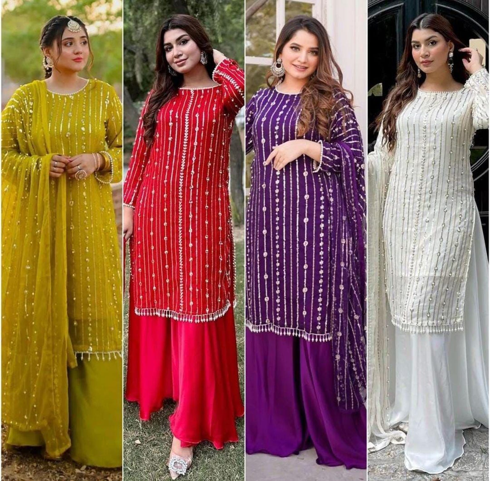 LATEST Trendy Pearl Bead Work Pakistani Embroiderd Crinckle Chiffon 3pc ...