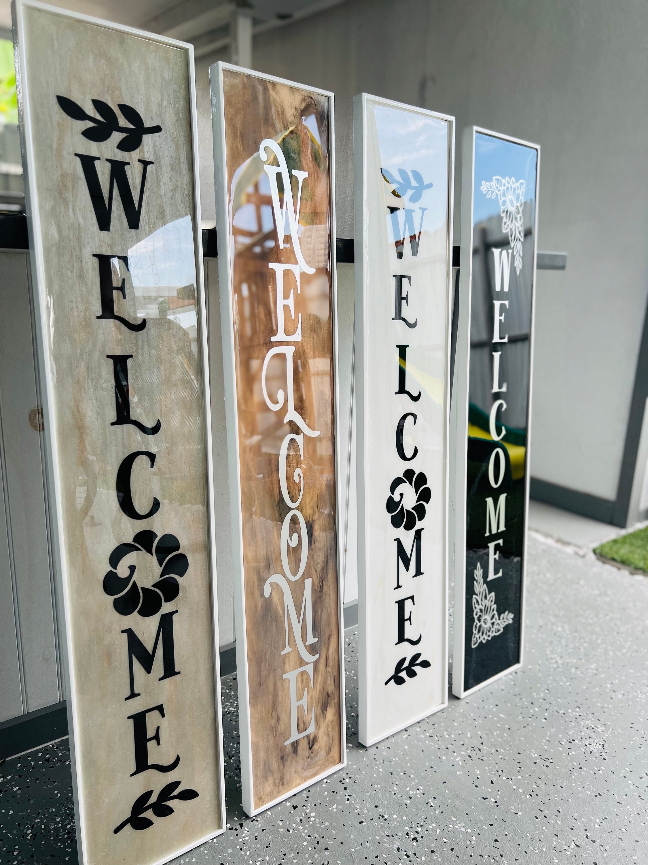 Bronze Sign With Silver Lettering. Epoxy Resin Wooden Welcome Signs ...