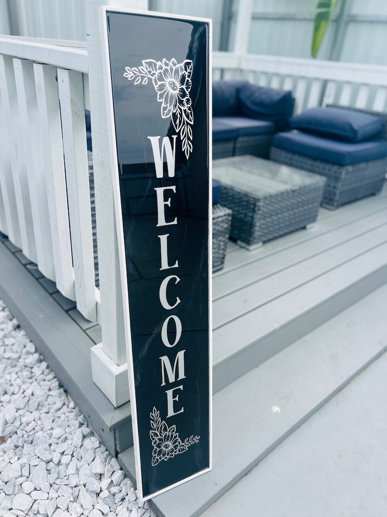 Black Welcome Sign With Silver Letters. Epoxy Resin Wooden Welcome ...