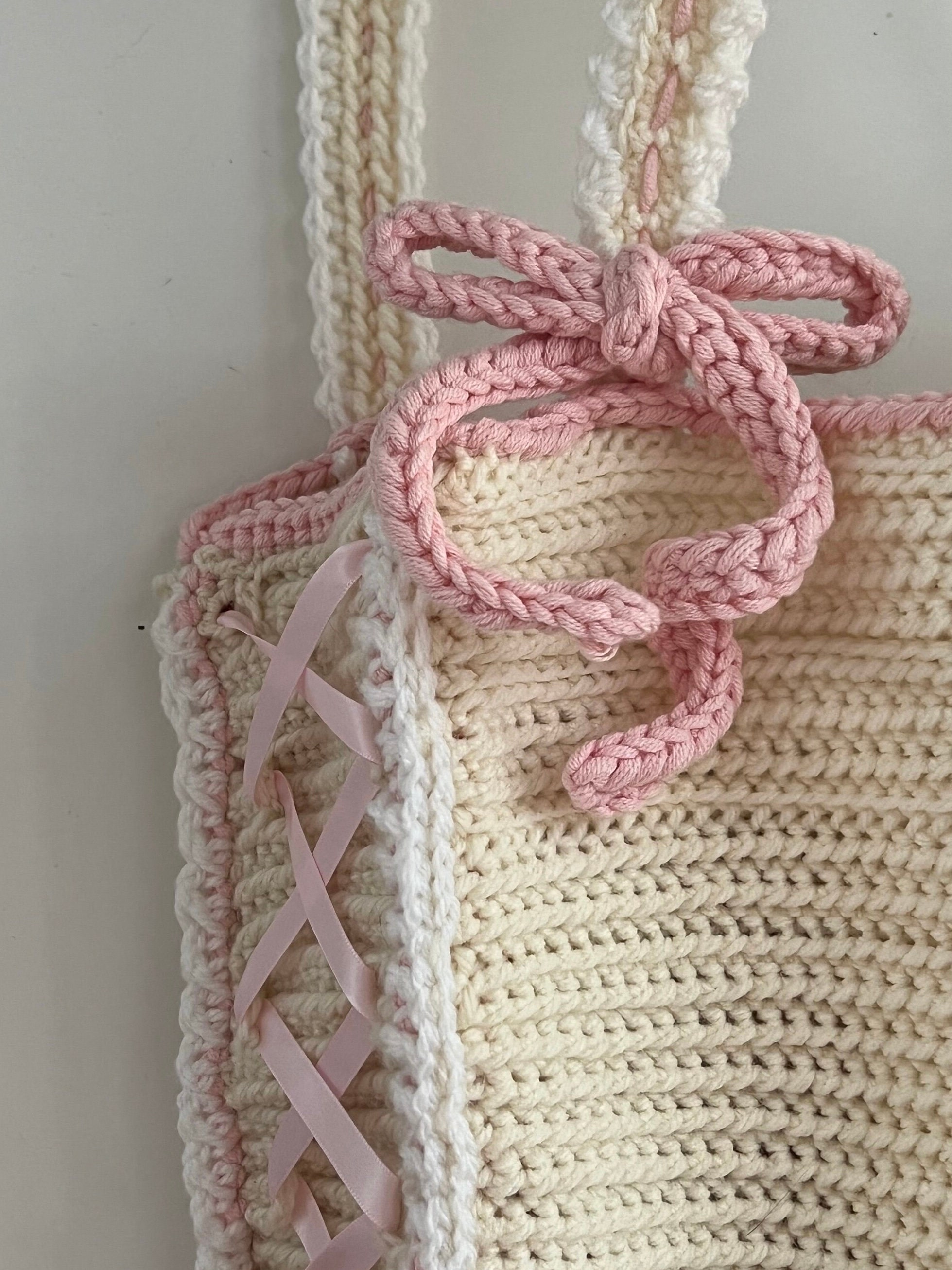 Pink Ribbon & Bow Crochet Tote Bag PDF PATTERN — Written Pattern With ...
