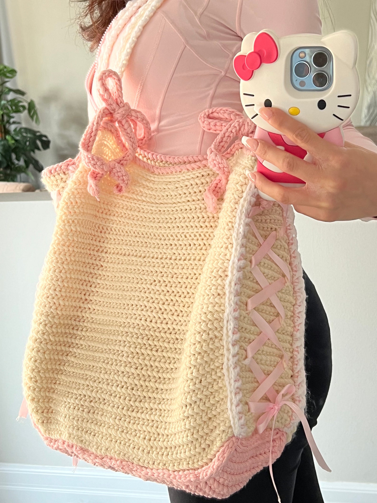 Pink Ribbon & Bow Crochet Tote Bag PDF PATTERN — Written Pattern With ...