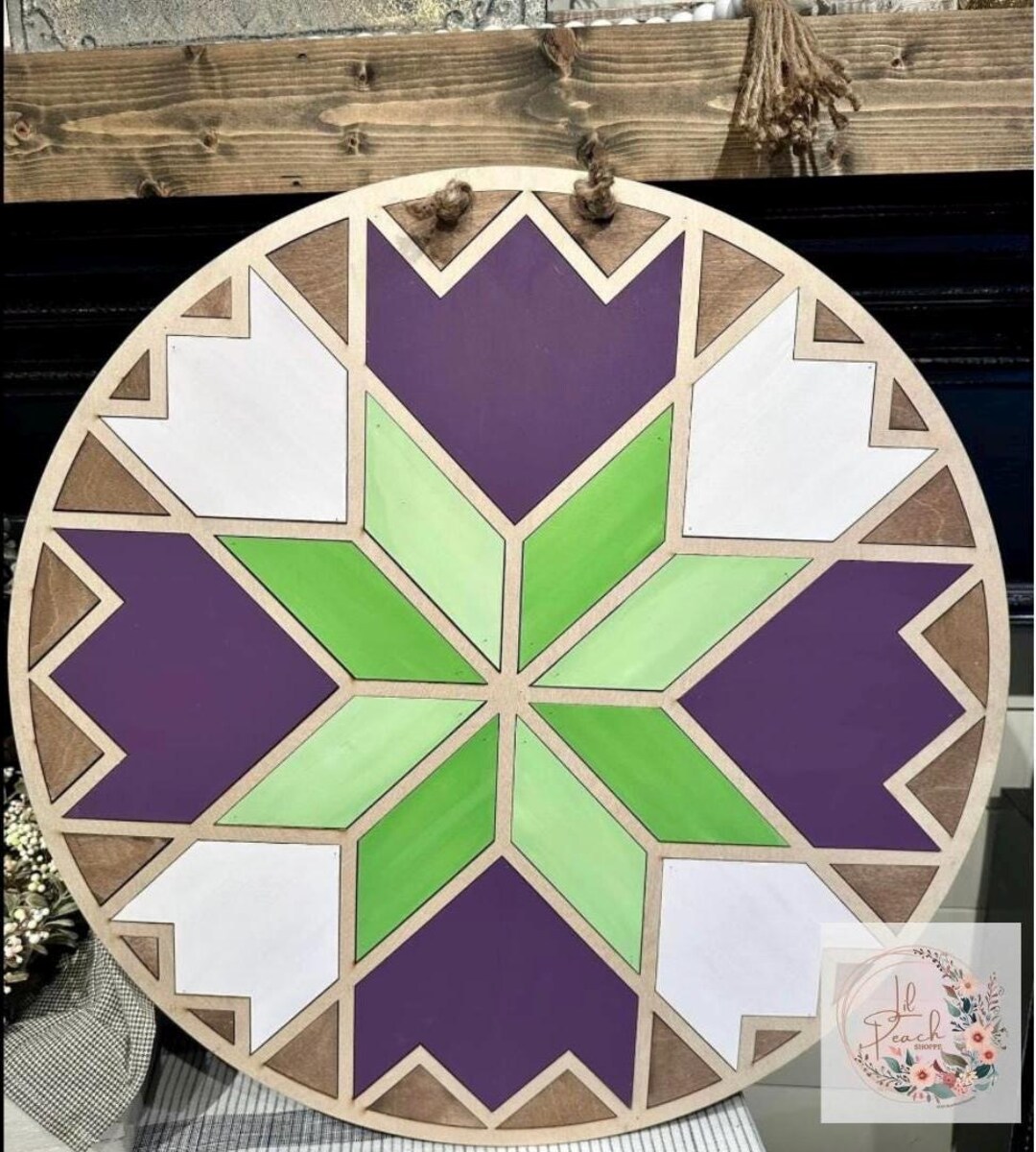 Barn Quilt Round, Barn Quilt Decor, Barn Quilt Door Hanger, Door Hanger ...