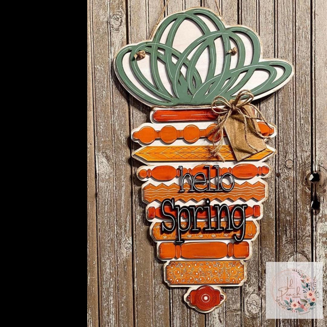 Spindle Carrot Hello Spring Door Hanger, Spring Decor, Spring Door ...