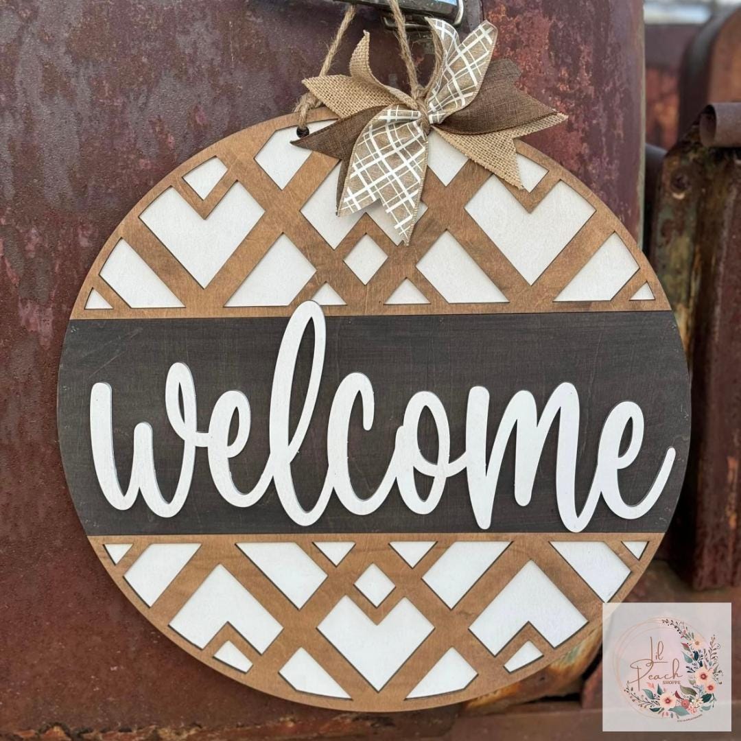 Welcome Pattern Round, Welcome Decor, Welcome Door Hanger, Welcome ...