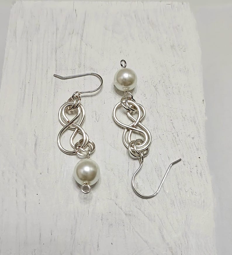 Handcrafted Silver Infinity Dangle Boho Earrings With Pearl Beads - Etsy
