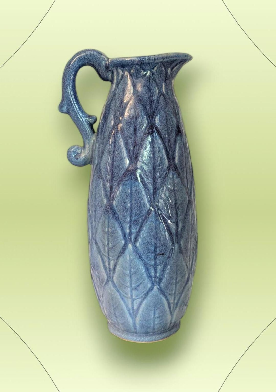 Vintage Carsten Blue Ceramic Pitcher With Leaf Pattern - West Germany ...