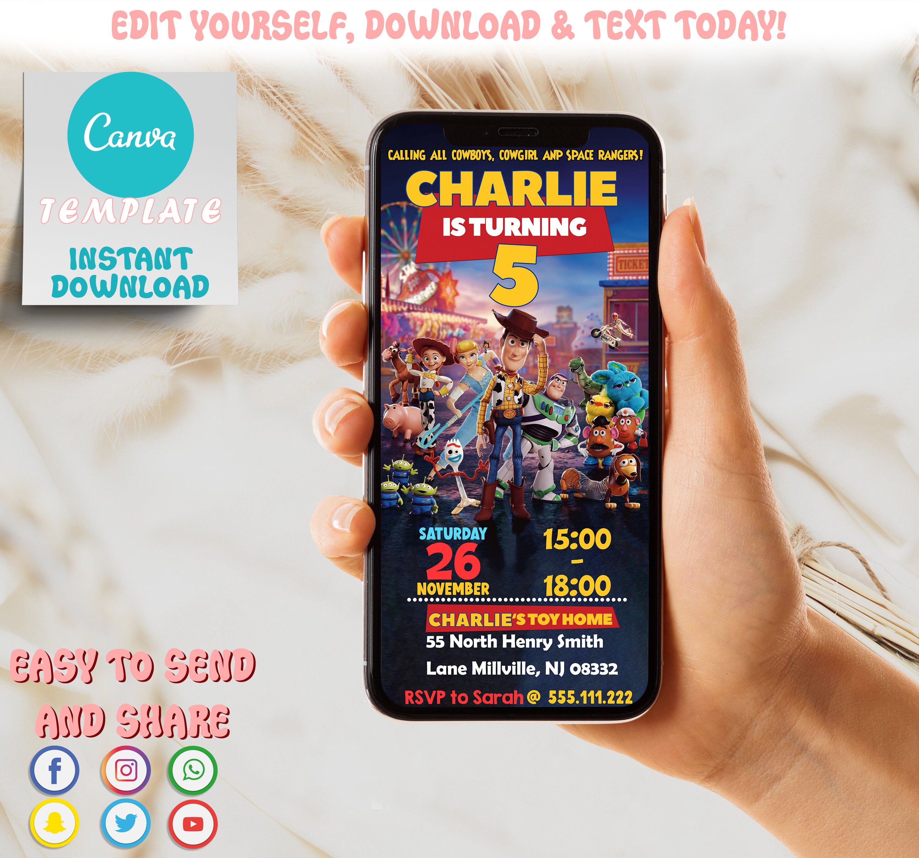 Editable Toy Story Mobile Invitation | Toy Story Evite Party Invitation ...