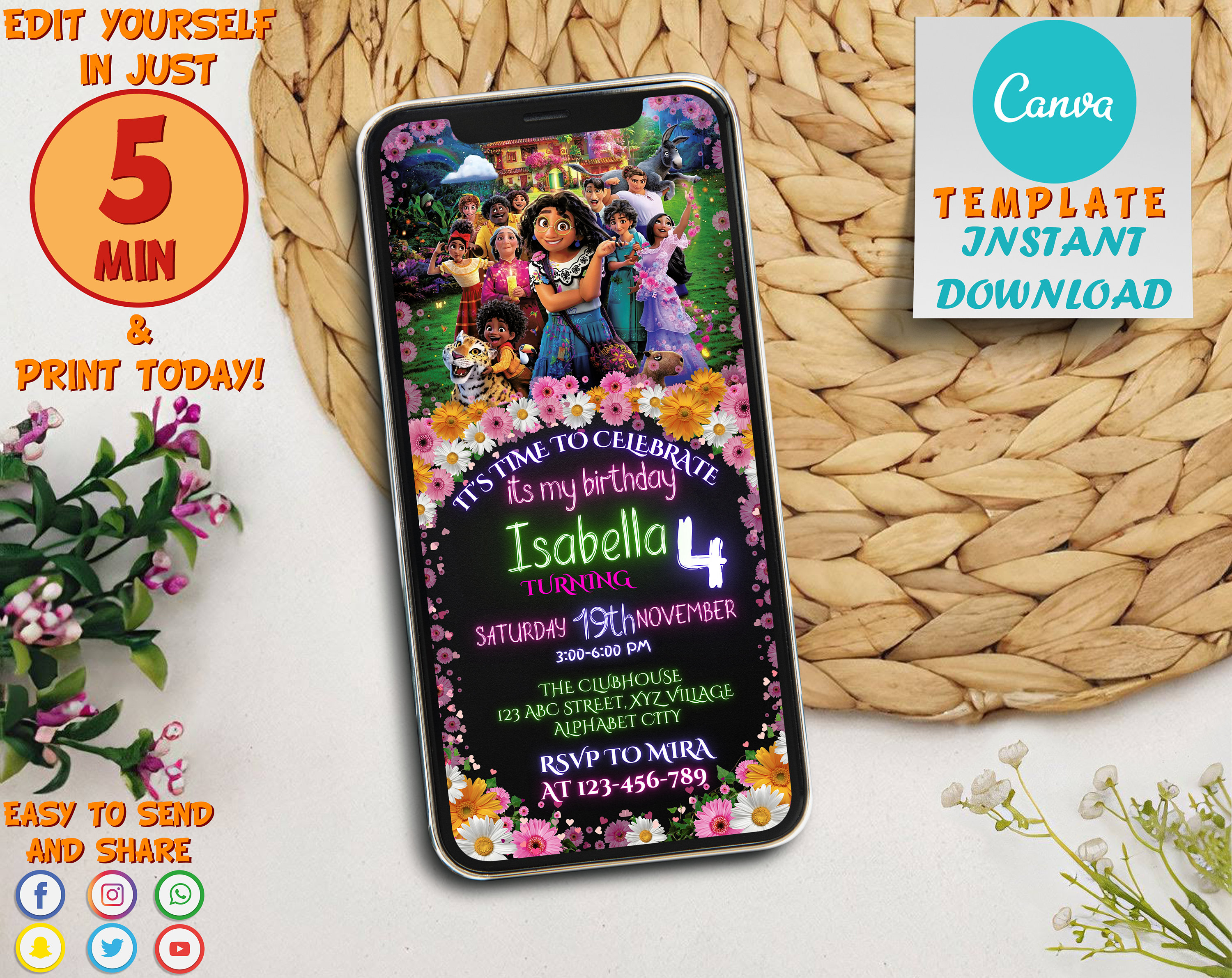 Encanto Mobile Birthday Invitation | Editable Encanto Birthday Party ...