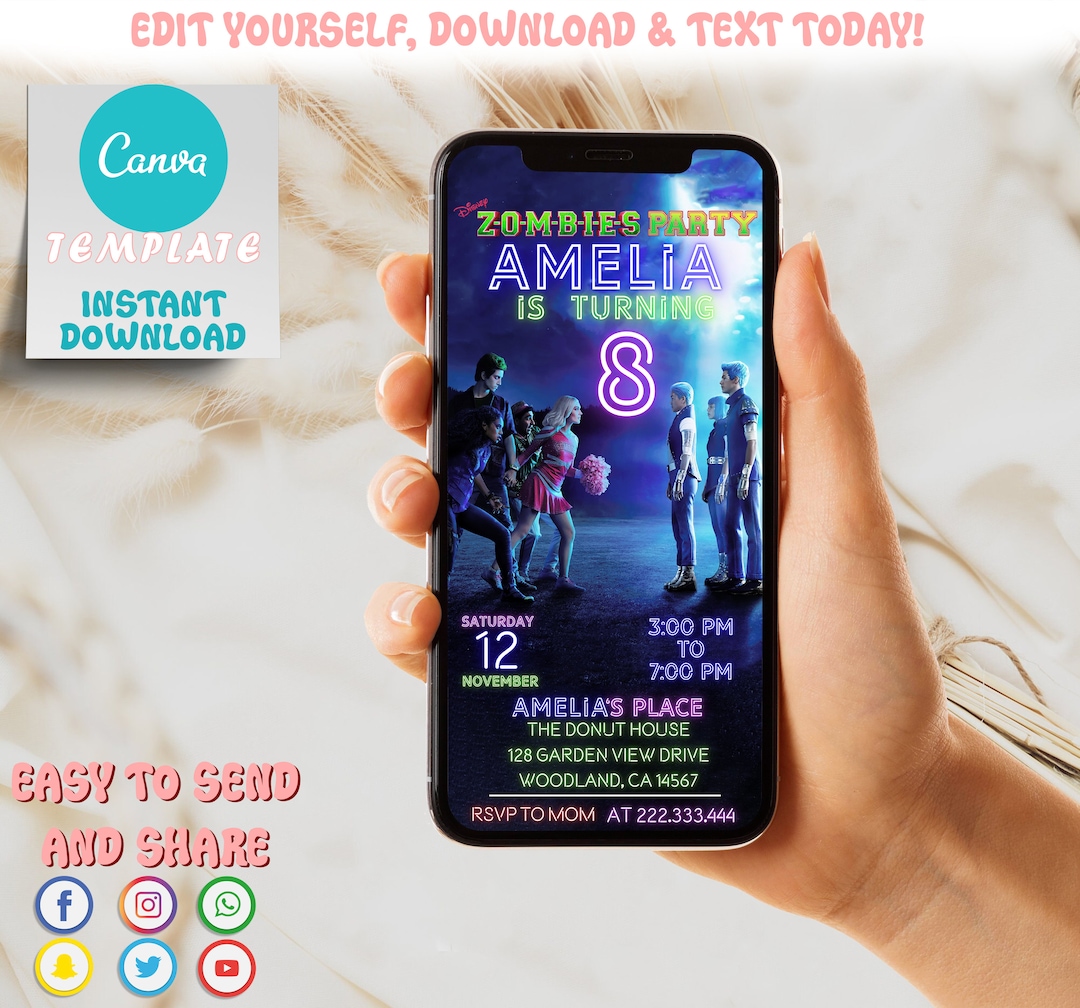 Editable Zombies 3 Birthday Mobile Invitation | Zombies 3 Evite ...