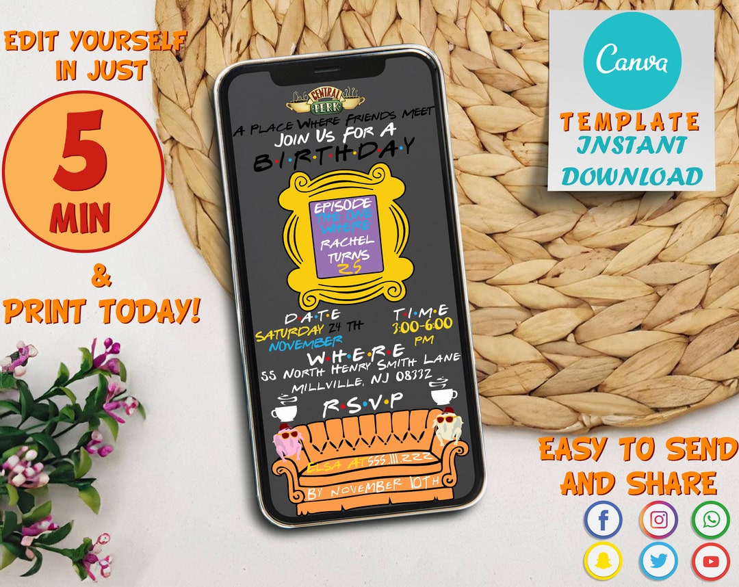 Editable Friends Birthday Invitation Friends Mobile Invitation ...