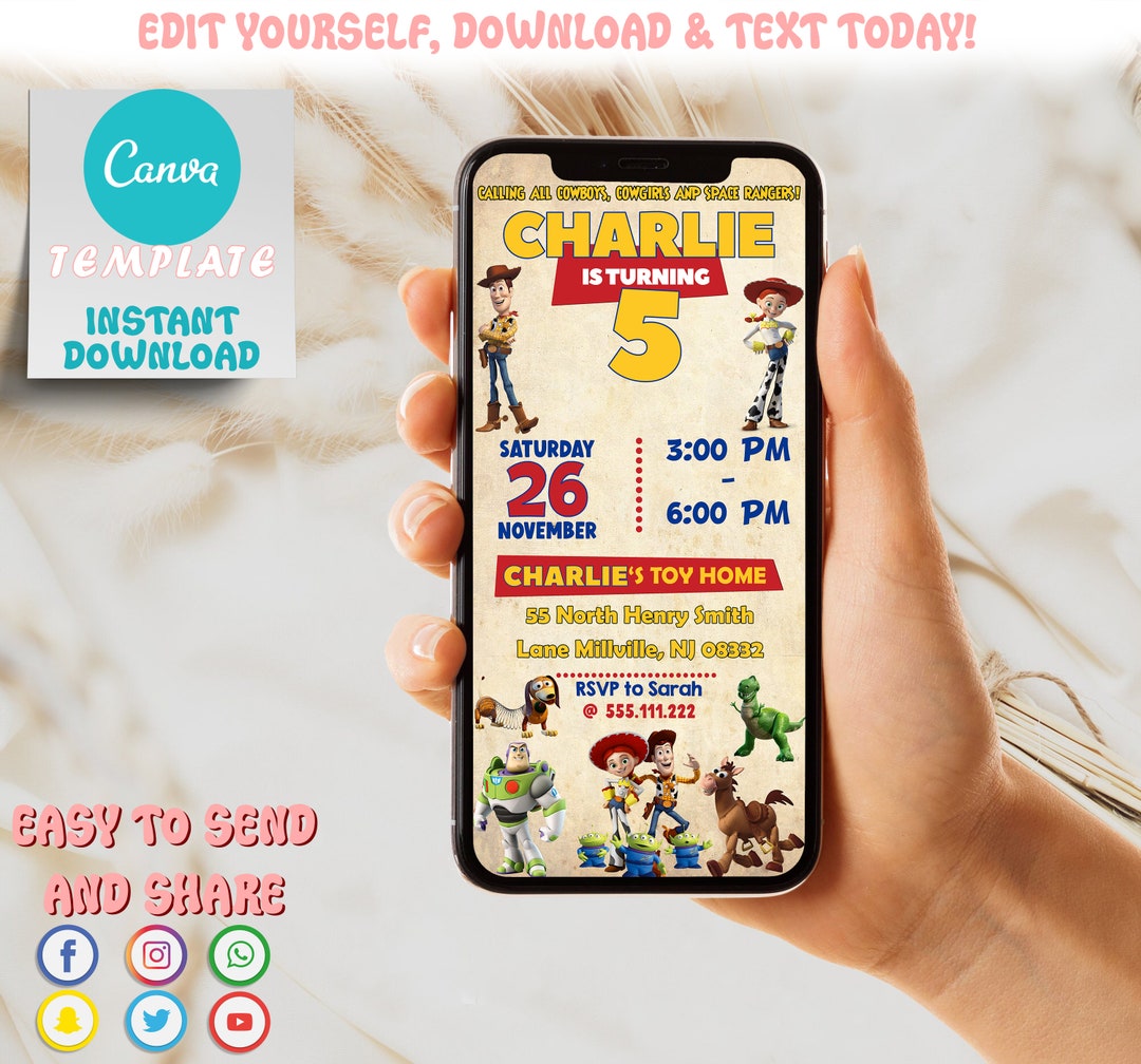 Editable Toy Story Mobile Invitation | Toy Story Birthday Invitation ...