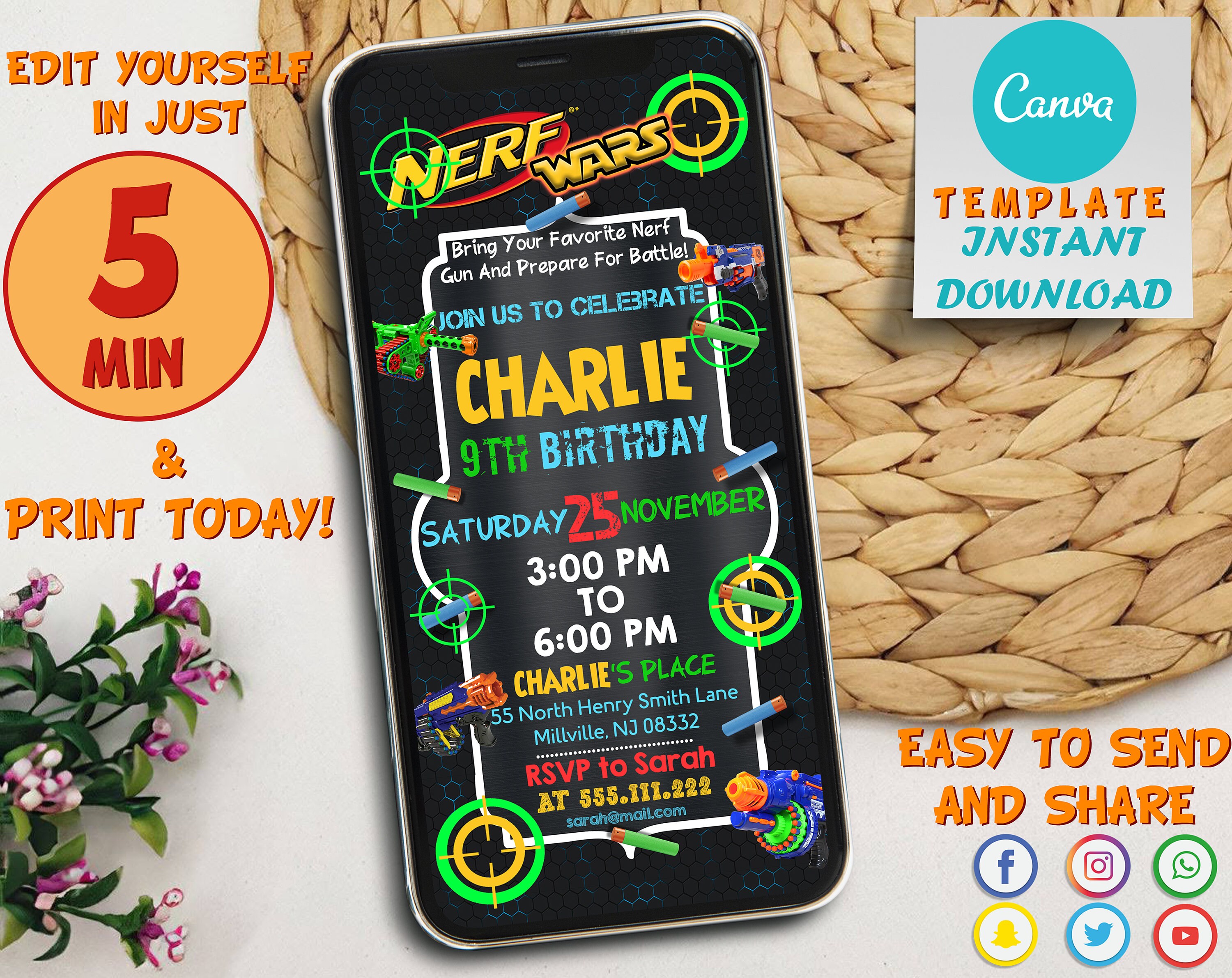 Editable Dart Mobile Birthday Invitation Birthday Party Invitation Dart ...